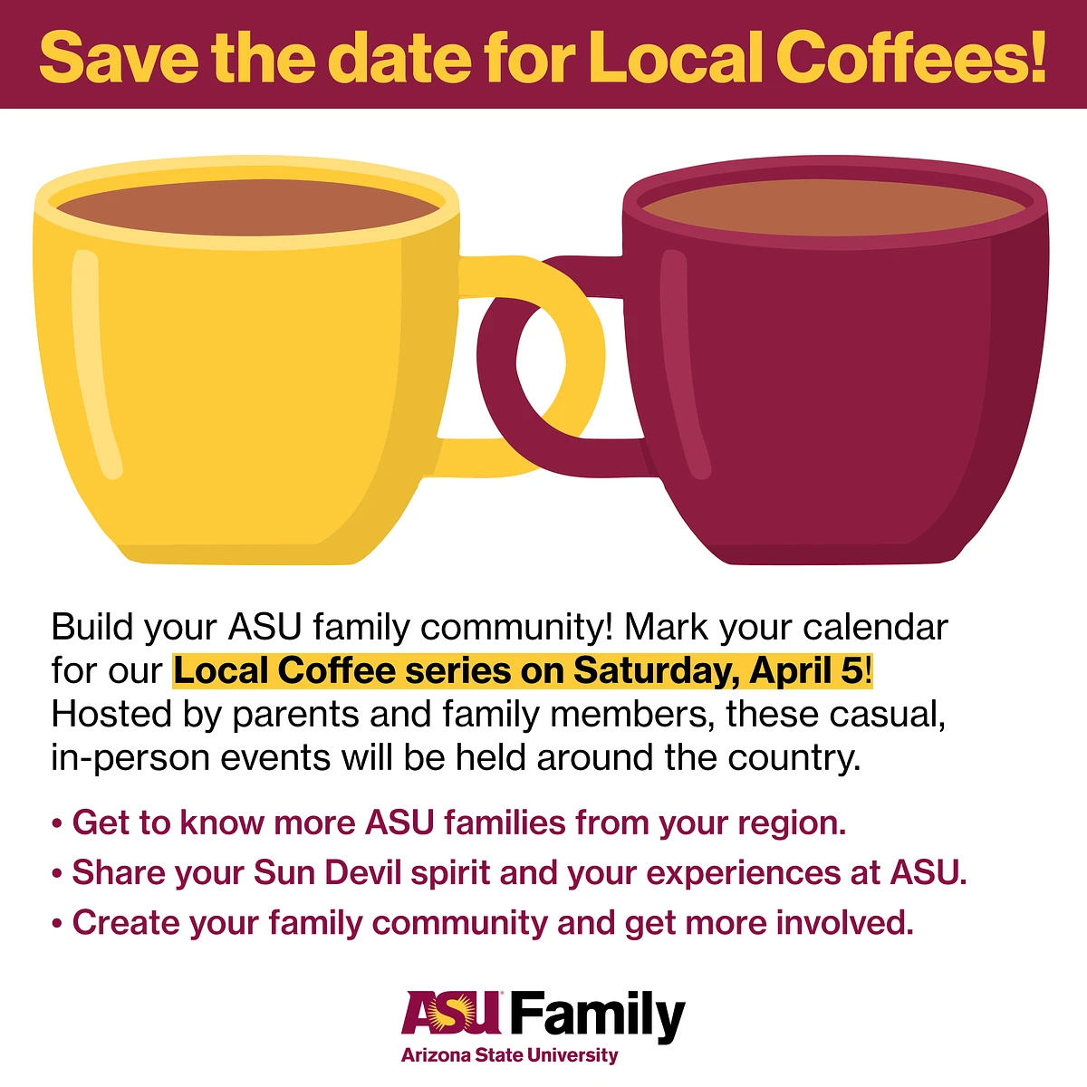 Join one of our ASU Family Local Coffee events on | The ASU Family Hub